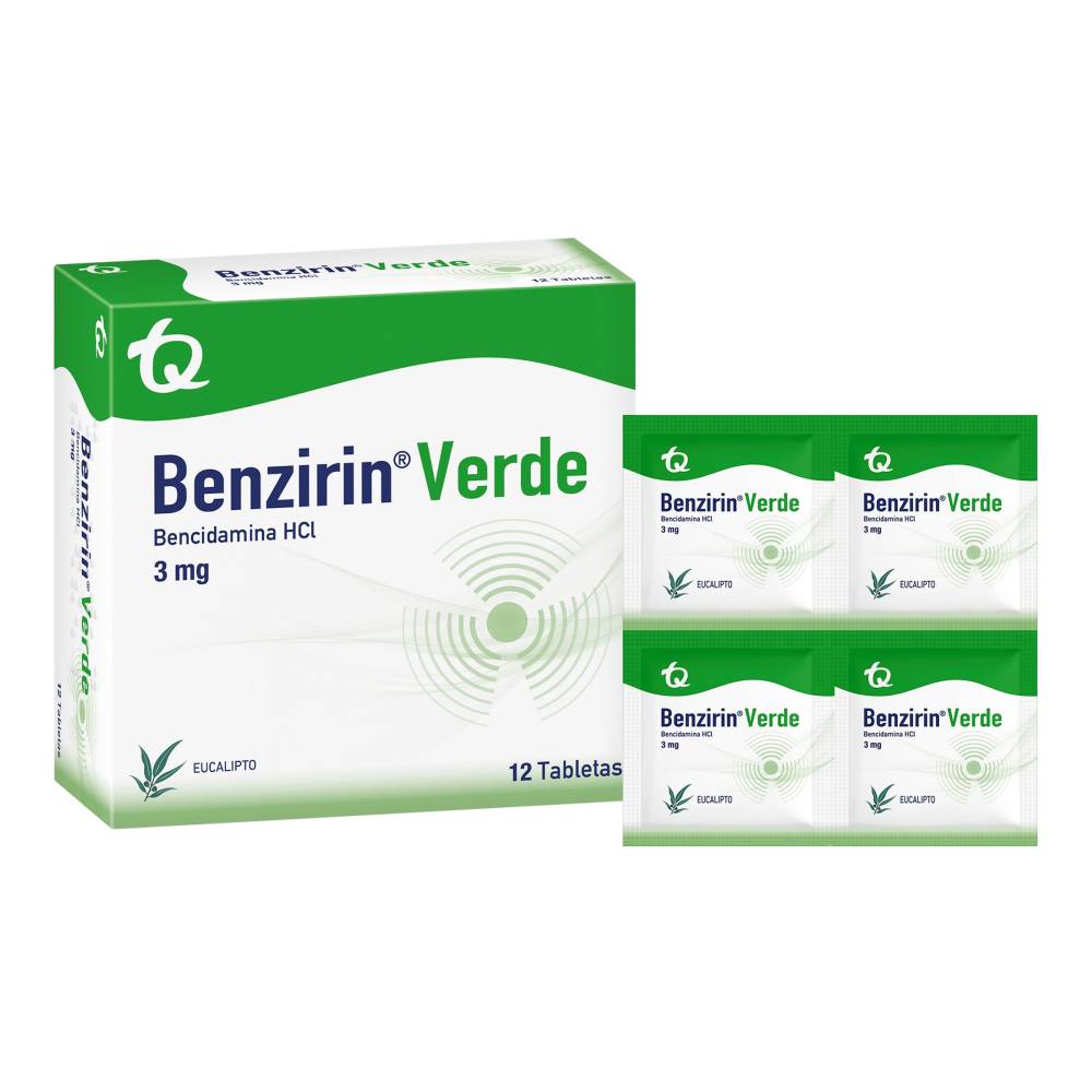 Benzirin Verde Eucalipto 12 Tabletas Bencidamina - Drogueria Farmaweb